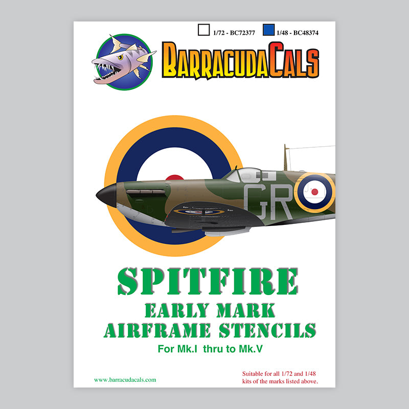 BC48374 Spitfire Early Mark Airframe Stencils - 1/48 – Barracuda Studios