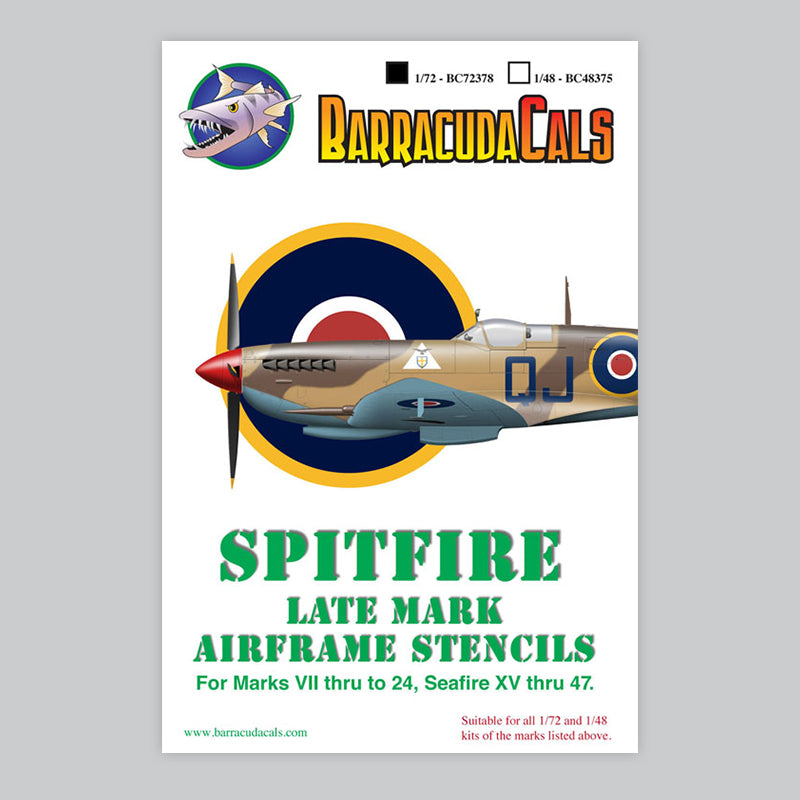 BC72378 Spitfire Later Marks Airframe Stencils - 1/72 – Barracuda Studios